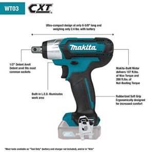 Makita WT03Z 12V max CXT® Lithium-Ion Cordless 1/2" Sq. Drive Impact Wrench, Tool Only