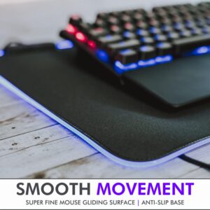 Tilted Nation RGB Gaming Mouse Pad Large - LED Extended Mousepad Desk Mat with 8 Adjustable Light Modes - Computer Mouse and Keyboard Pad - Non Slip Rubber Base, Easy to Clean Water Proof Surface