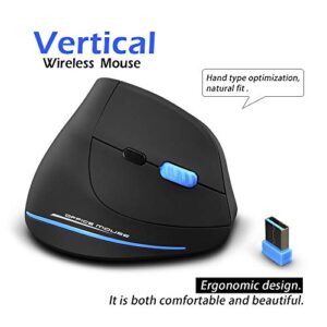 ZLOT Vertical Wireless Mouse,2.4G USB Optical Ergonomic Mice with 3 Adjustable DPI 1000/1600/2400 and 6 Buttons for Laptop, PC, Computer, Desktop, Black