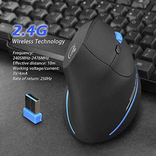 ZLOT Vertical Wireless Mouse,2.4G USB Optical Ergonomic Mice with 3 Adjustable DPI 1000/1600/2400 and 6 Buttons for Laptop, PC, Computer, Desktop, Black