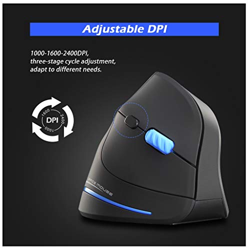 ZLOT Vertical Wireless Mouse,2.4G USB Optical Ergonomic Mice with 3 Adjustable DPI 1000/1600/2400 and 6 Buttons for Laptop, PC, Computer, Desktop, Black