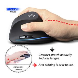 ZLOT Vertical Wireless Mouse,2.4G USB Optical Ergonomic Mice with 3 Adjustable DPI 1000/1600/2400 and 6 Buttons for Laptop, PC, Computer, Desktop, Black