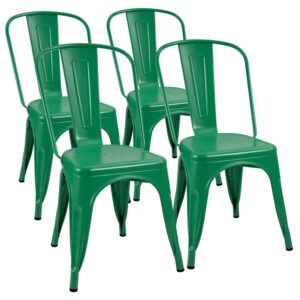 furmax metal chairs indoor/outdoor use stackable chic dining bistro cafe side chairs set of 4 (green)