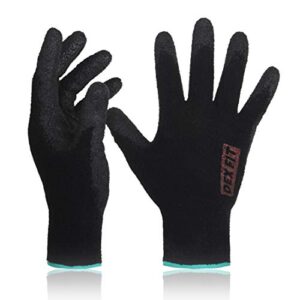 dex fit nr450 warm fleece work gloves, comfortable and stretchy fit, firm grip, thin & lightweight, durable water-based nitrile rubber coated, machine washable; black 8 (m) 3 pairs