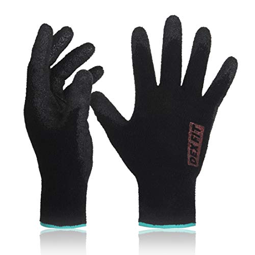 DEX FIT NR450 Warm Fleece Work Gloves, Comfortable and Stretchy Fit, Firm Grip, Thin & Lightweight, Durable Water-Based Nitrile Rubber Coated, Machine Washable; Black 8 (M) 3 Pairs