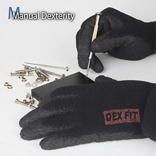 DEX FIT NR450 Warm Fleece Work Gloves, Comfortable and Stretchy Fit, Firm Grip, Thin & Lightweight, Durable Water-Based Nitrile Rubber Coated, Machine Washable; Black 8 (M) 3 Pairs