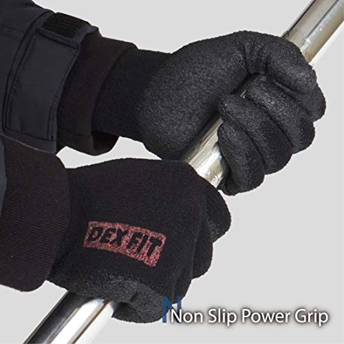 DEX FIT NR450 Warm Fleece Work Gloves, Comfortable and Stretchy Fit, Firm Grip, Thin & Lightweight, Durable Water-Based Nitrile Rubber Coated, Machine Washable; Black 8 (M) 3 Pairs