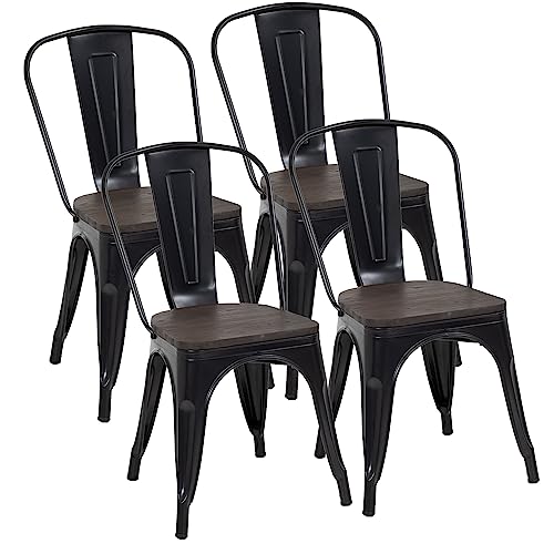 FDW Dining Chairs Set of 4 Indoor Outdoor Chairs Patio Chairs Metal Chairs Restaurant Chair 18 Inch Wooden Seat Height Tolix Side Bar Chairs Metal Kitchen Stackable Chair 330LBS Weight Capacity