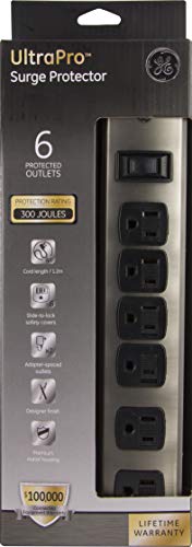 GE UltraPro 6-Outlet Surge Protector, Brushed Nickel, 34767