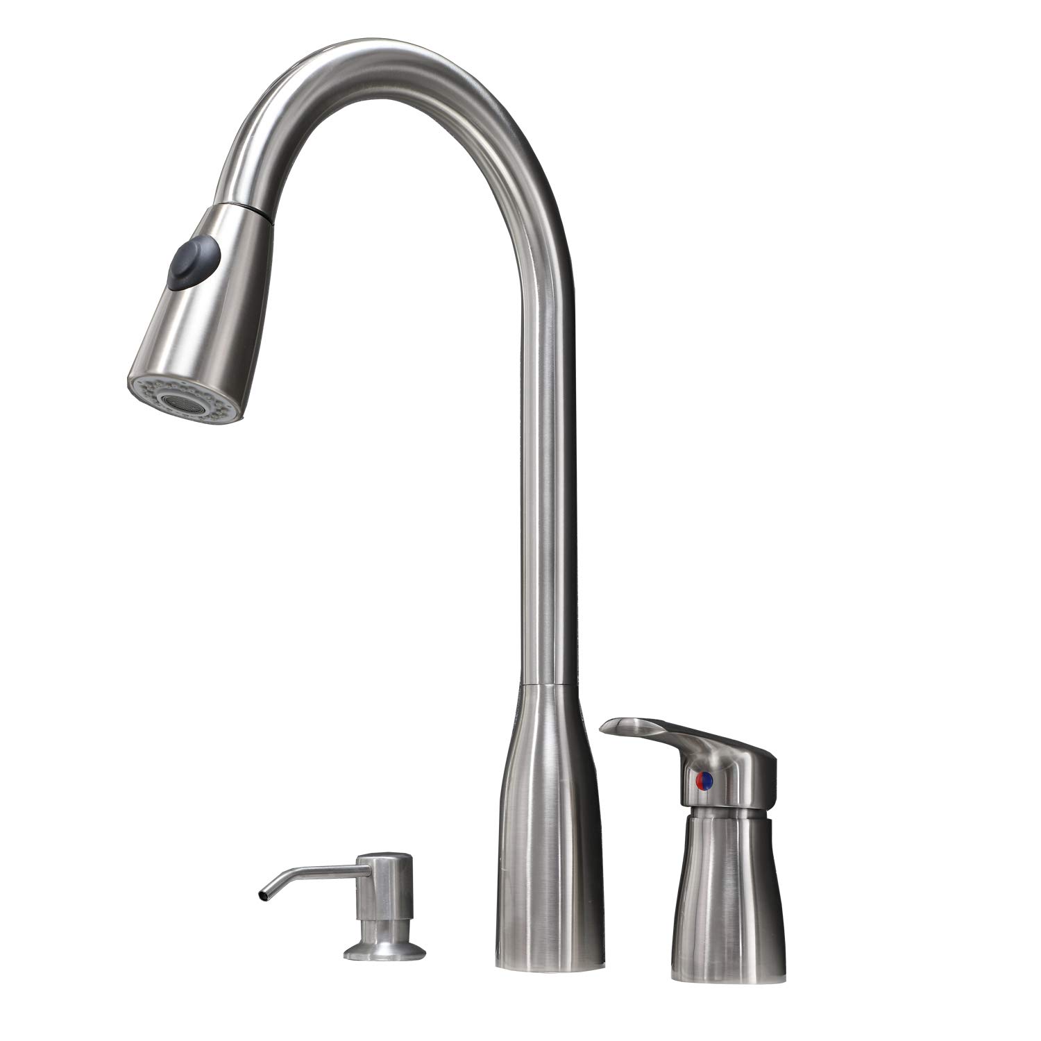 Hotis Kitchen faucets for Sink 3 Hole, Kitchen Faucet with Pull Down Sprayer, 2 Hole Kitchen Faucet Set Stainless Steel Single Handle, Brushed Nickel with Side Single Handle and Soap Dispenser