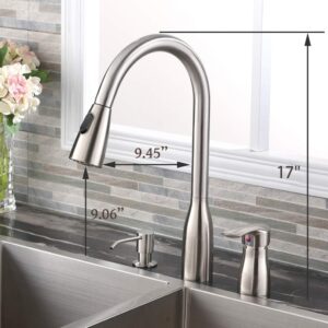 Hotis Kitchen faucets for Sink 3 Hole, Kitchen Faucet with Pull Down Sprayer, 2 Hole Kitchen Faucet Set Stainless Steel Single Handle, Brushed Nickel with Side Single Handle and Soap Dispenser