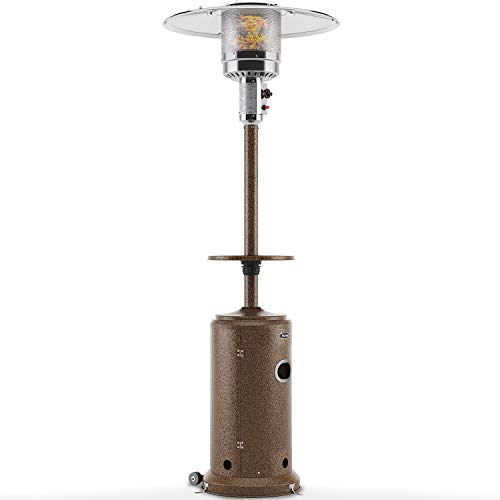 hOmeLabs Gas Patio Heater - 87 Inches Tall Premium Standing Outdoor Heater with Drink Shelf Tabletop - Auto Shut Off Portable Power Heater with Simple Ignition System, Wheels and Base Reservoir