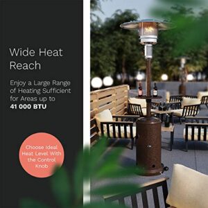 hOmeLabs Gas Patio Heater - 87 Inches Tall Premium Standing Outdoor Heater with Drink Shelf Tabletop - Auto Shut Off Portable Power Heater with Simple Ignition System, Wheels and Base Reservoir