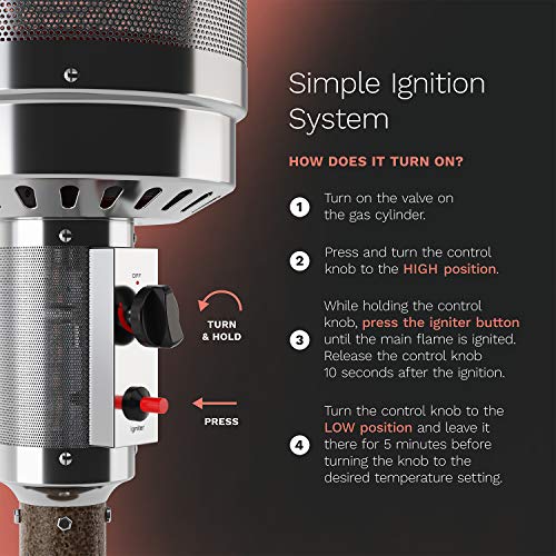 hOmeLabs Gas Patio Heater - 87 Inches Tall Premium Standing Outdoor Heater with Drink Shelf Tabletop - Auto Shut Off Portable Power Heater with Simple Ignition System, Wheels and Base Reservoir