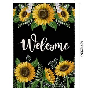 Welcome Sunflower Large House Flag Vertical Double Sided 28 x 40 Inch Summer Farmhouse Burlap Yard Outdoor Decor