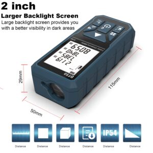 Laser Measure 165ft DT50 Laser Distance Meter 50M, Portable Handle Digital Measure Tool Range Finder, Larger Backlit LCD 4 Line Display IP54 Shockproof