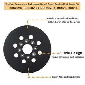 5”ROS20vs Replacement Sanding Pad Compatible with Bosch RS035, 8 Hole Hard Hook-&-Loop Sander Backing Pad Fits ROS10 ROS20VS ROS20VSC ROS20 Pack of 2 (2)