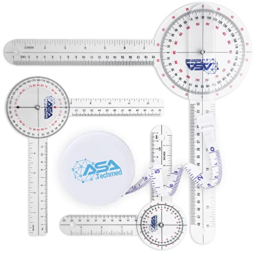 ASA TECHMED Goniometer Set 4 Pieces 12", 8", 6" Body Measuring Tape - Physical Therapy, Occupational Therapy, Fitness, Medical Protractor Angle Ruler