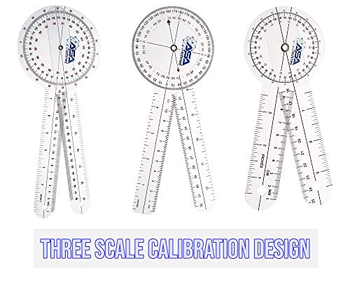 ASA TECHMED Goniometer Set 4 Pieces 12", 8", 6" Body Measuring Tape - Physical Therapy, Occupational Therapy, Fitness, Medical Protractor Angle Ruler