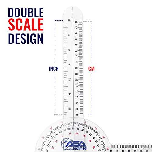 ASA TECHMED Goniometer Set 4 Pieces 12", 8", 6" Body Measuring Tape - Physical Therapy, Occupational Therapy, Fitness, Medical Protractor Angle Ruler