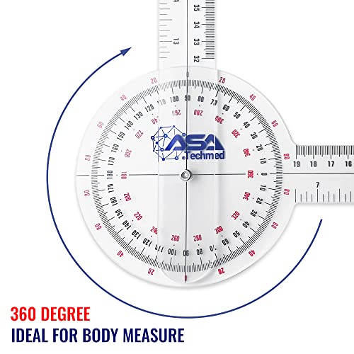 ASA TECHMED Goniometer Set 4 Pieces 12", 8", 6" Body Measuring Tape - Physical Therapy, Occupational Therapy, Fitness, Medical Protractor Angle Ruler