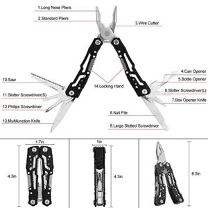 14-In-1 Multitool with Safety Locking, Professional Stainless Steel Multitool Pliers Pocket Knife, Bottle Opener, Screwdriver with Nylon Sheath ，Apply to Survival,Camping, Hunting and Hiking