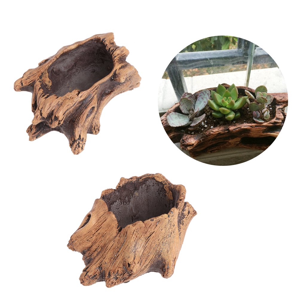 MEIYIN Imitating Wood Flower Cement Planters for Succulents Flowerpots Bonsai Decor (3)