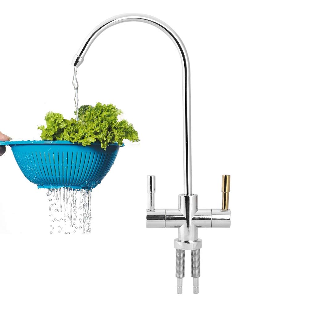 TOPINCN Double Holes Sink Faucet Tap Drinking Water Filter 2-Handle Kitchen Sink Faucet Chrome Reverse Osmosis