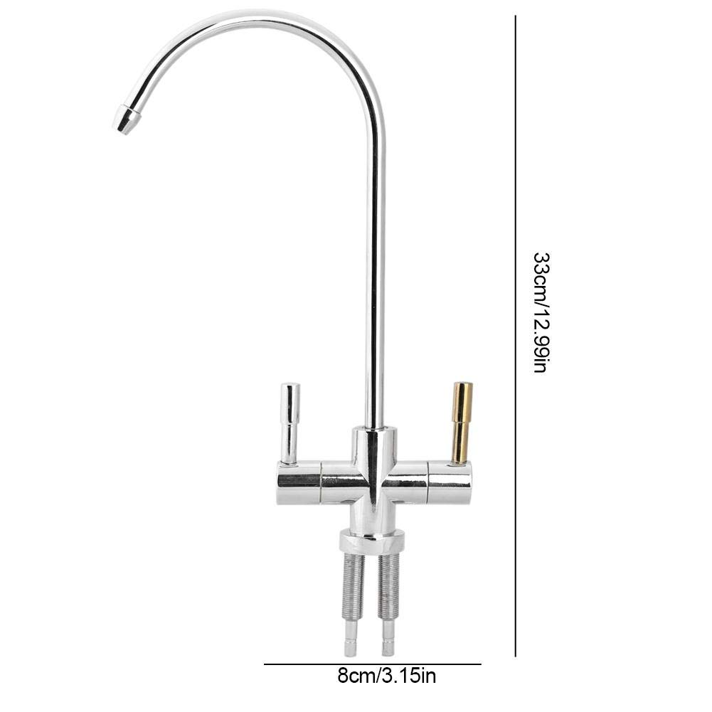 TOPINCN Double Holes Sink Faucet Tap Drinking Water Filter 2-Handle Kitchen Sink Faucet Chrome Reverse Osmosis