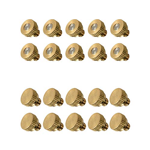 Bluecell 10pcs 0.3MM Orifice 10/24 Screw Thread Brass Cold Misting Nozzle & 10pcs Misting Brass Plug for Outdoor Cooling System Green House Irrigating System