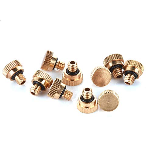 Bluecell 10pcs 0.3MM Orifice 10/24 Screw Thread Brass Cold Misting Nozzle & 10pcs Misting Brass Plug for Outdoor Cooling System Green House Irrigating System