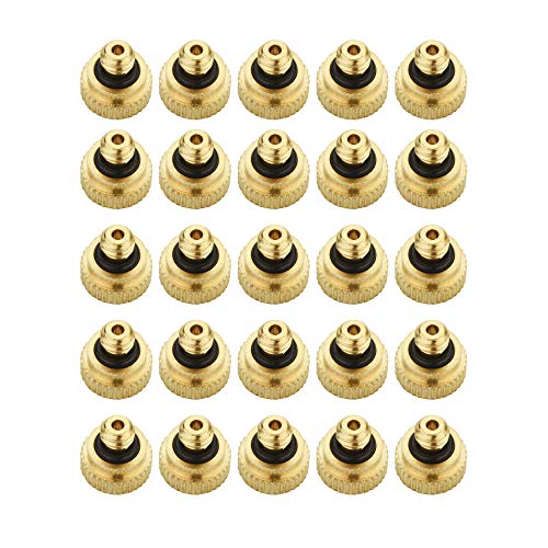 Bluecell 10pcs 0.3MM Orifice 10/24 Screw Thread Brass Cold Misting Nozzle & 10pcs Misting Brass Plug for Outdoor Cooling System Green House Irrigating System