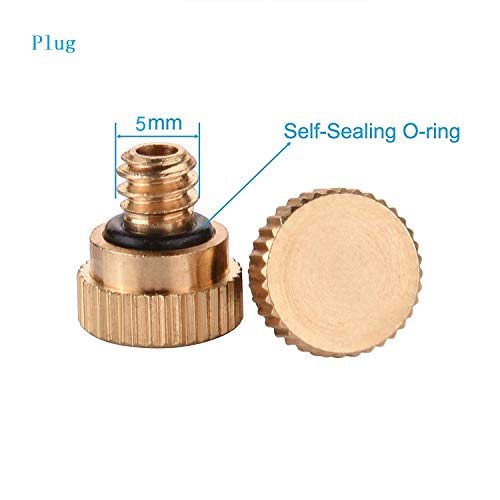 Bluecell 10pcs 0.3MM Orifice 10/24 Screw Thread Brass Cold Misting Nozzle & 10pcs Misting Brass Plug for Outdoor Cooling System Green House Irrigating System