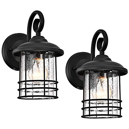 MICSIU Textured Black Outdoor Wall Light 2-Pack, 10 Inch Exterior Wall Lantern Lights with Clear Seedy Glass, Exterior Wall Lights for House, Entryway, Home, Patio, Garage, Doorway