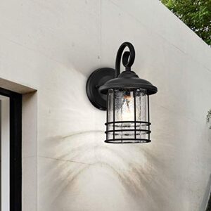 MICSIU Textured Black Outdoor Wall Light 2-Pack, 10 Inch Exterior Wall Lantern Lights with Clear Seedy Glass, Exterior Wall Lights for House, Entryway, Home, Patio, Garage, Doorway