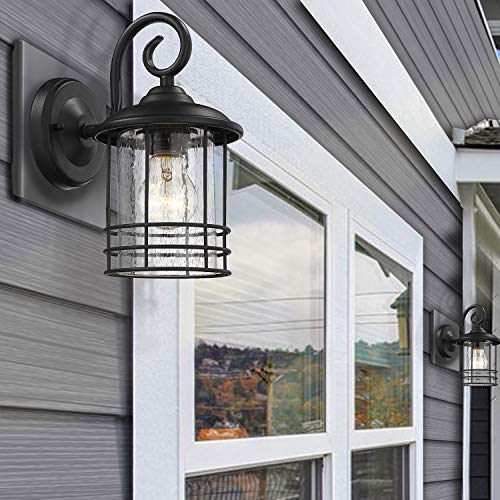 MICSIU Textured Black Outdoor Wall Light 2-Pack, 10 Inch Exterior Wall Lantern Lights with Clear Seedy Glass, Exterior Wall Lights for House, Entryway, Home, Patio, Garage, Doorway