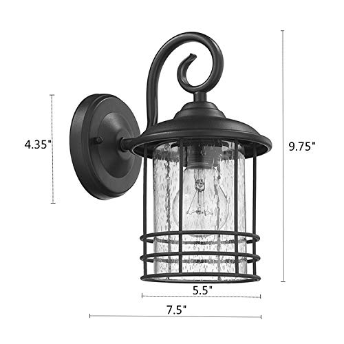 MICSIU Textured Black Outdoor Wall Light 2-Pack, 10 Inch Exterior Wall Lantern Lights with Clear Seedy Glass, Exterior Wall Lights for House, Entryway, Home, Patio, Garage, Doorway