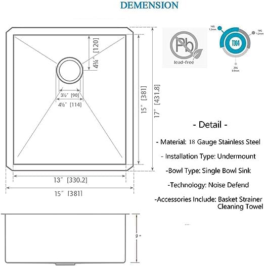 Hotis Bar Sink Undermount, Small Kitchen Sink, Black Bar Sink, Rv Otdoor Stainless Steel Wet Bar Prep Sink, 15 X 17 Inch Single Bowl