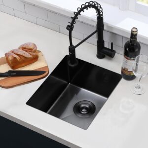 Hotis Bar Sink Undermount, Small Kitchen Sink, Black Bar Sink, Rv Otdoor Stainless Steel Wet Bar Prep Sink, 15 X 17 Inch Single Bowl