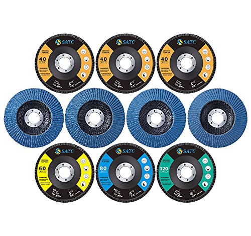 S SATC Abrasive Wheels & Discs 4-1 2 Inch Flap Disc 10 PCS 4.5" x 7/8" 40 60 80 120 Grit Fast Cutting Speed Zirconia Alumina Grinding Disc for Angle Grinder Type #29