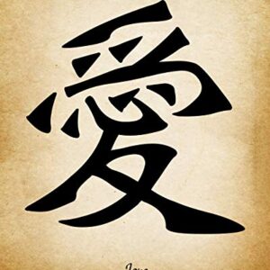 Chinese Calligraphy Wall Art Print Set of 4 8x10 inch Inspirational Symbol Values of Love, Peace, Joy and Serenity