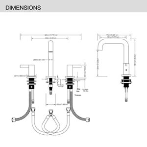 RKF Bathroom Faucets for Sink 3 Hole Matt Black 8 inch Widespread Bathroom Sink Faucet with Drain Double Lever Handle Faucet Bathroom Vanity Faucet Basin Mixer Tap Faucet with Hose & Deck CWF028-MB