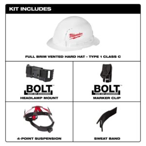 Bolt White Type 1 Class C Full Brim Vented Hard Hat