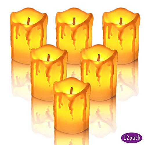 YASENN Led Tea Lights Candles Battery Operated Candle LED Flameless Candle Drips Votive Candle Fake Candles for Halloween Thanksgiving Christmas Decorations(1.5"x2" 12pack)