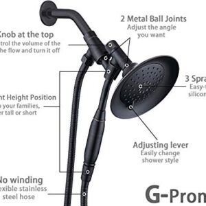 G-Promise Double Height Positioning Shower Head, High Pressure Shower Heads with Handheld Spray, Adjustable Metal Holder, Extra Long Stainless Steel Flexible Hose