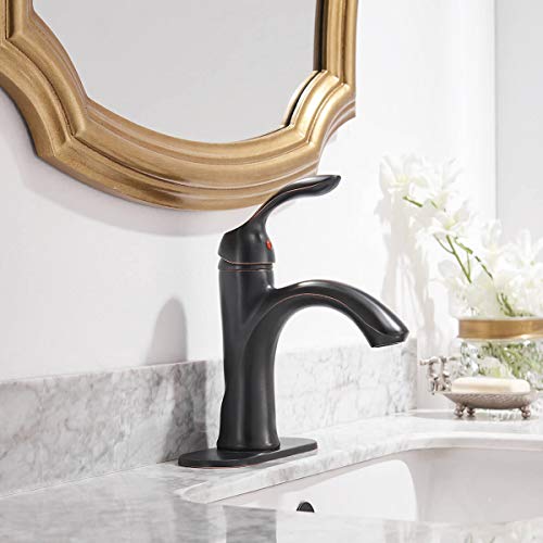 Homevacious Oil Rubbed Bronze Bathroom Faucet Antique Lavatory Sink Single Handle Bath One Hole Lever with Pop Up Drain with Overflow Low-Arc Basin Mixer Tap Supply Hose Lead-Free