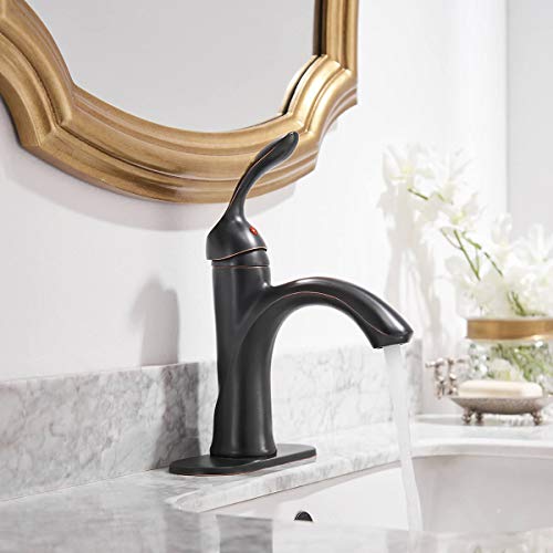 Homevacious Oil Rubbed Bronze Bathroom Faucet Antique Lavatory Sink Single Handle Bath One Hole Lever with Pop Up Drain with Overflow Low-Arc Basin Mixer Tap Supply Hose Lead-Free