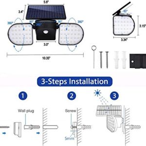 Fitybow Solar Lights Outdoor, Solar Security Lights with Motion Sensor 56 LED Solar Spotlight Lights Waterproof Solar Powered Wall Light Dual Head 360°Rotatable for Yard Garage Patio (2Pack)