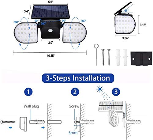 Fitybow Solar Lights Outdoor, Solar Security Lights with Motion Sensor 56 LED Solar Spotlight Lights Waterproof Solar Powered Wall Light Dual Head 360°Rotatable for Yard Garage Patio (2Pack)