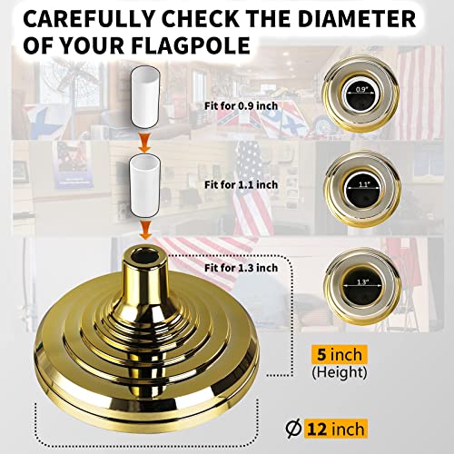 Jetlifee Floor Stand Base for Indoor Flagpole Flag Base, Gold Finish Long Lasting Plastic Base for Office Home, Compatible with 1.3 Inch, 1.1 Inch and 0.9 Inch Diameter Flag Pole